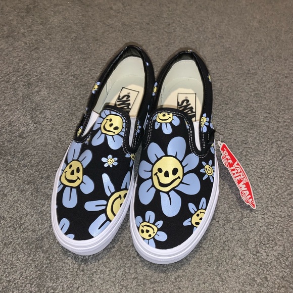 Vans | Shoes | Smile Blue And Black Daisy Vans | Poshmark